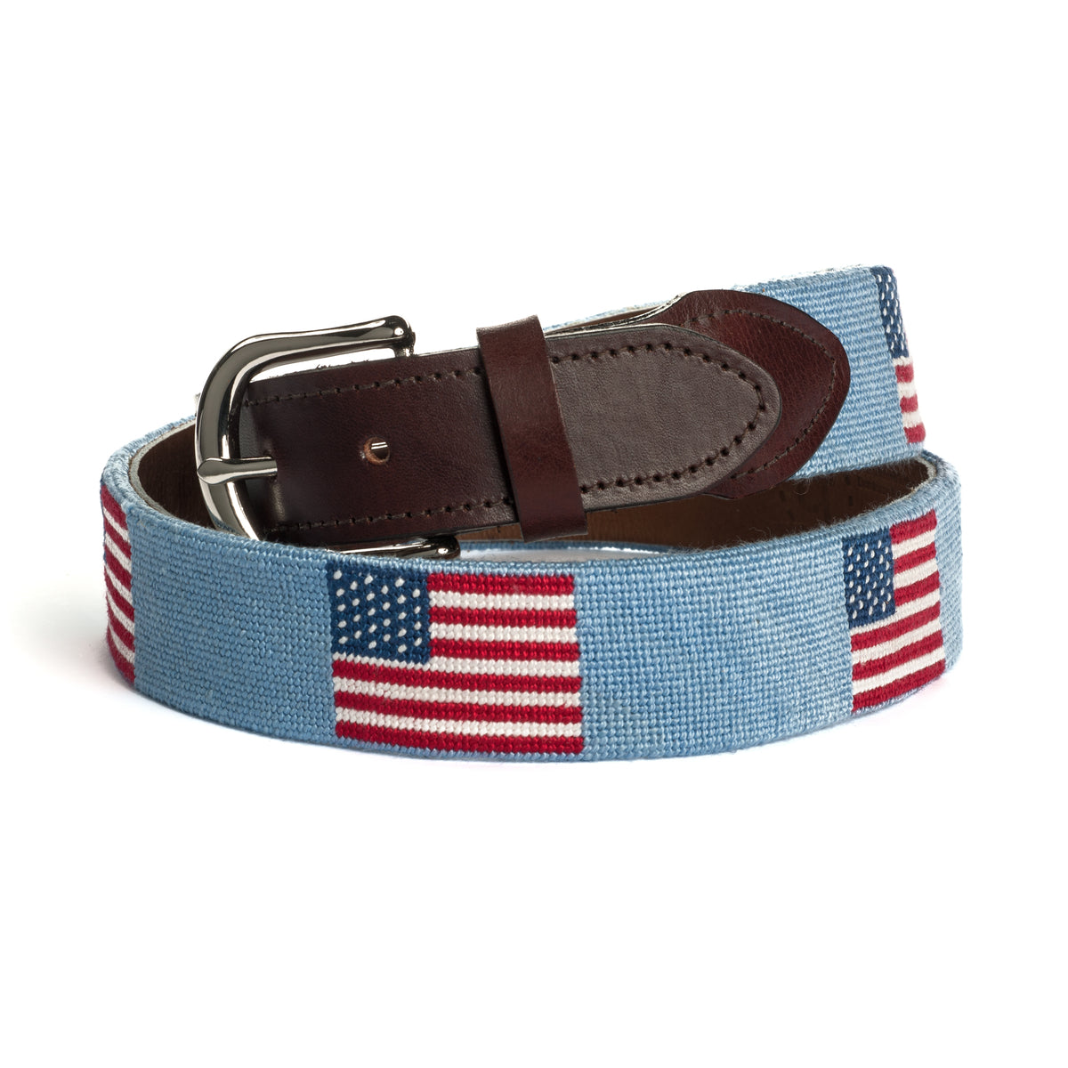 American Flag Needlepoint Belt (Light Blue) – Good Threads